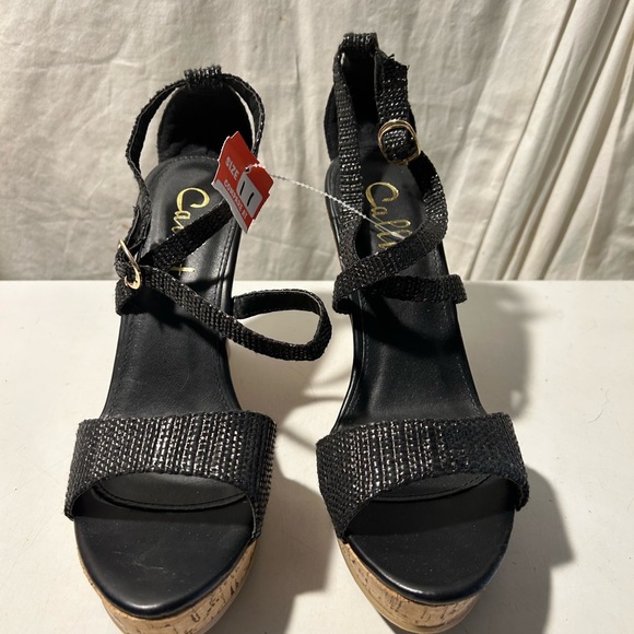 Callisto | Shoes | Callisto Black Textured Material Platform Sandals ...